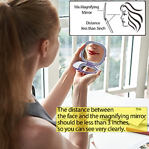 Omobolanle LED Vanity Mirror,10X Magnifying Mirror with Lights,Compact Portable Folding Handheld Travel Makeup Mirror with Lights,Gift for Girl Friend,Mother,Daughter Green