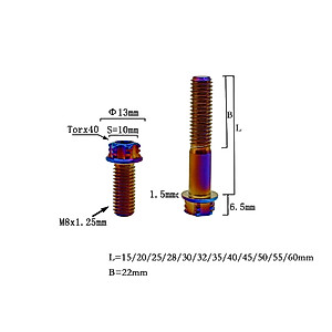 RISON Titanium Bolts M8*1.25 * 35 Torx Titanium Bolts for Motorcycles Hex Head Dual Drive Burnt Blue Titanium Flange Bolt Pack of 5
