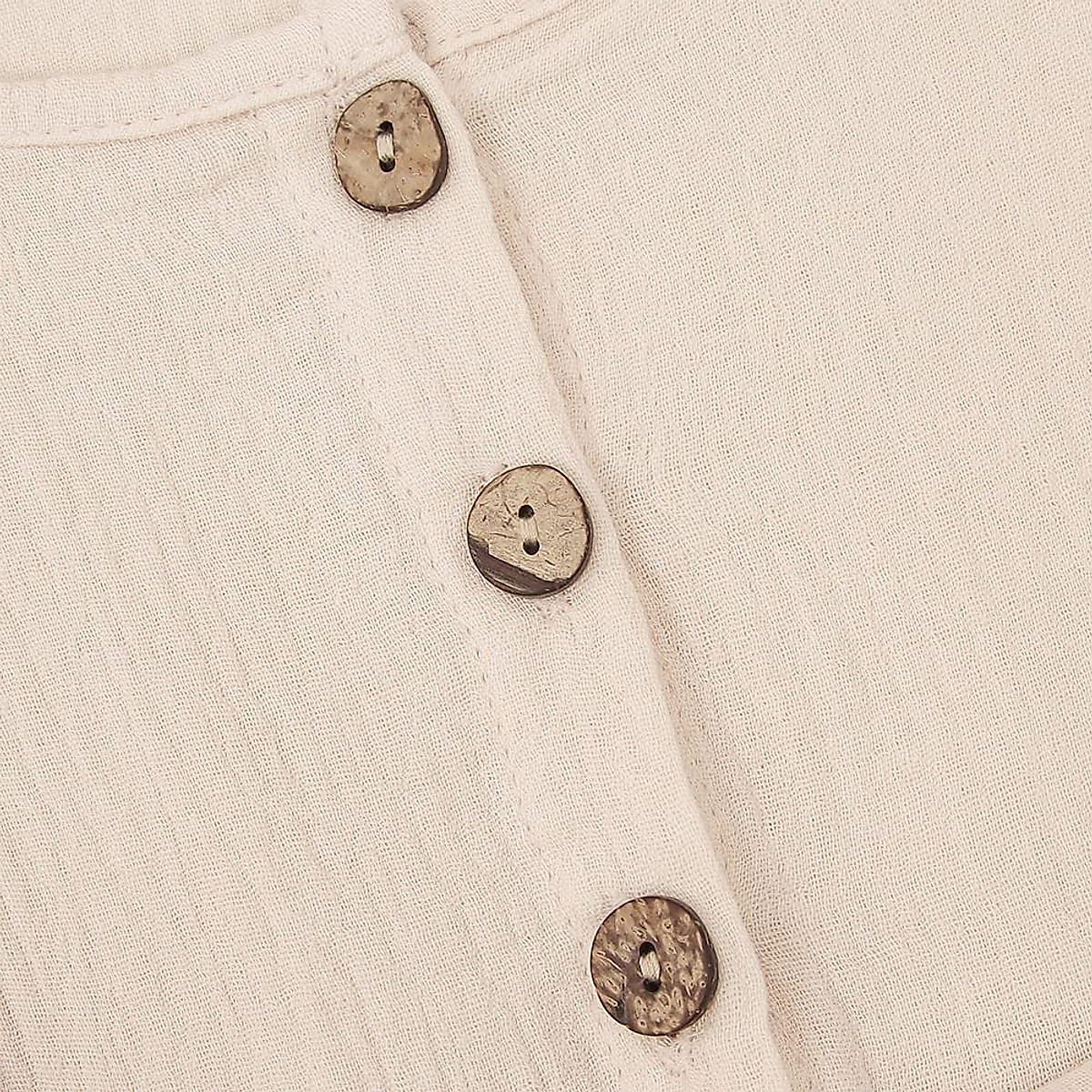 GLIGLITTR Toddler Baby Girl Cotton Linen Dress Long Sleeve Crew Neck Dresses Button Down Sundress Casual Fall White Dress (Beige, 2-3T)