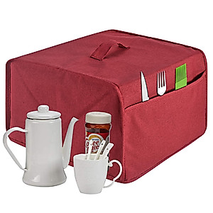 Toaster Cover with 2 Pockets,Can hold Jam Spreader Knife & Toaster Tongs, Toaster Appliance Cover with Top handle,Dust and Fingerprint Protection, Machine Washable (4 Slice, Red)