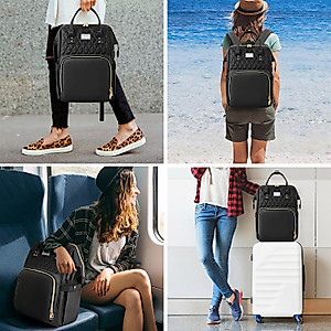 VSNOON Laptop Backpack for Women, 15.6 Inch Laptop Bag with USB Charging Port, Water Resistant Travel Backpack for Women Work Nurse/Teacher Casual Daypack, Black