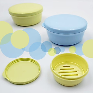 Philbinden Travel Soap Container, 2 Pack Round Plastic Soap Holder with Leak-Proof Lid Keep Bar Shampoo and Bar Conditioner Dry Travel Soap Case for Business Trip Bathroom Gym Shower (Blue+Yellow)