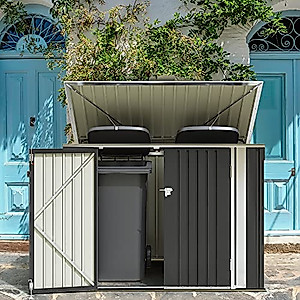 Greesum Metal Outdoor Storage Shed, Steel Utility Tool Shed Storage House with Door & Lock, 5.8' * 3.3' Metal Sheds Outdoor Storage for Trash Can, Black