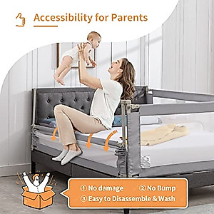 wanan Bed Rail for Toddlers, 3 Pieces Extra Long Baby Bed Rail Guard for Kids, All-Round Sturdy Baby Bed Fence, Infants Safety Bed Guardrail, Fit Queen King Mattress (Gray Without Pattern, Queen)