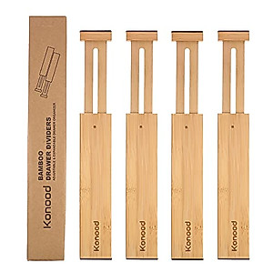 Konood Bamboo Drawer Divider Organizer - Drawer Organizer for Kitchen, Bedroom, Dresser, and Bathroom, Expandable 11.6 - 16.9 Inches, Fits Drawer Width between 12.5 inches to 16.0 inches, Set of 4