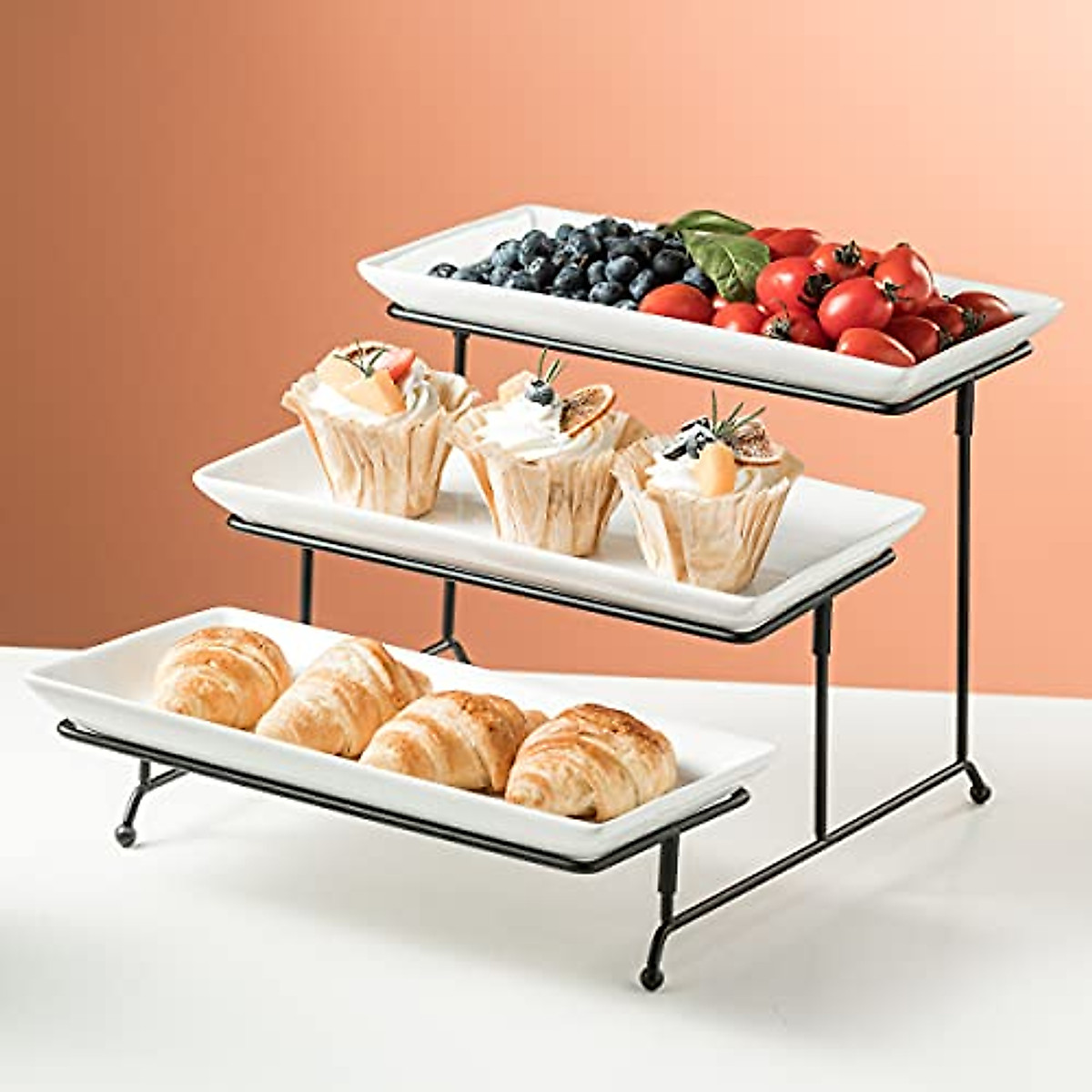 Gomakren 3 Tier Serving Trays Stand Porcelain Serving Platters 12 Inch White Serving Plates Dinner Platters for Appetizer Snack Fruit Cup Cake Server Tray Display Serving Dishes for Entertaining