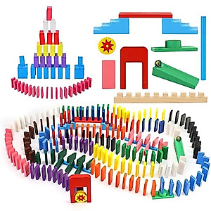 MCPINKY Super Domino Blocks, 720PCS+ Domino Starter Kit Bulk Dominoes Wooden Domino Blocks Colored Dominoes Building Block Tile Game Racing Educational Toy