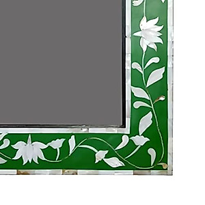 Handmade Mother of Pearl inlay Green Floral Pattern Square Mirror Frame for Home decor | Handcrafted MOP Inlay Green Square Floral Pattern Mirror Frame