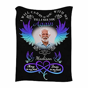 Artsadd Custom in Loving Memory Pictures Throw Blanket, Forever in My Heart Blanket Personalized Memorial Blanket with Photo for Loss of Father Mother Husband Pet Remembrance Gift 30x40