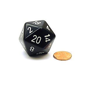 Jumbo d20 Counter - Opaque 34mm Dice: Black with White