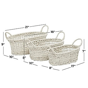 Deco 79 Cotton Round Storage Basket with Handles, Set of 3 9", 8", 7"H, White