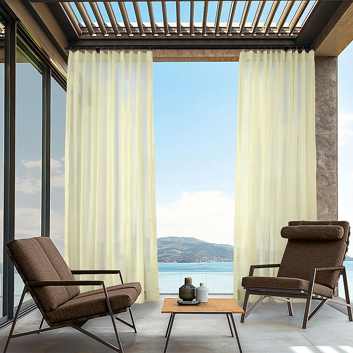 cololeaf Indoor Outdoor Sheer Curtain for Patio| Porch| Gazebo| Pergola | Cabana | Dock| Beach Home| Backyard| Country| Garden| Wedding - Pinch Pleat - Ivory 52" W x 96" L (1 Panel)