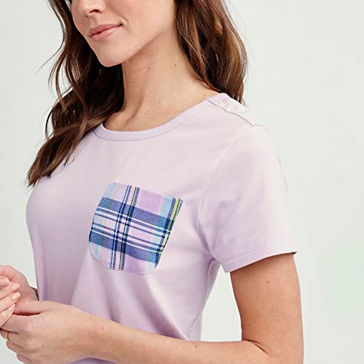 Vera Bradley Women's Cotton Short Sleeve Crewneck Pajama T-shirt (Extended Size Range), Amethyst Plaid, XX-Large