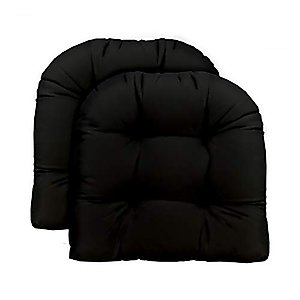 RSH Décor Indoor Outdoor Set of 2 U-Shape Wicker Tufted Seat Cushions - Patio Weather Resistant ~ Choose Color & Size (Black, 19" x 19")