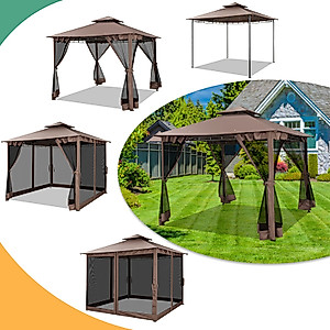 COBIZI 10x10 Gazebos on Clearance, Outdoor Gazebo with Mosquito Netting and Double Roof, Metal Gazebo with Steel Frame, Easy Set Water-Resistant Patio Gazebo for Gardens, Lawns & Backyard, Brown
