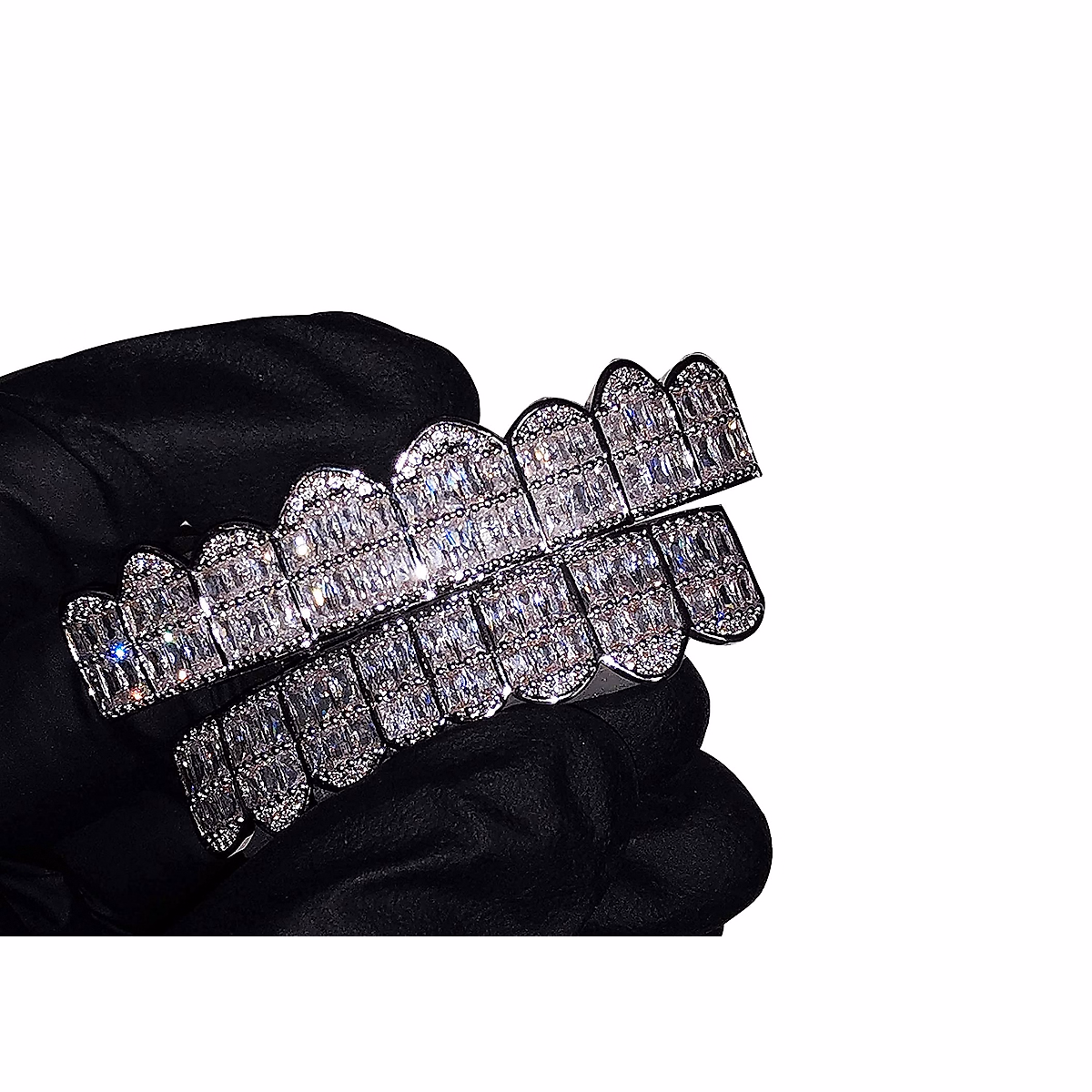 14k Baguette Set 8 teeth White Joker Gold Grillz for Mouth Top Hip Hop Teeth Diamond Grills for Teeth Mouth Grillz for Mouth Top Bottom Hip Hop 8 Teeth Grills for Teeth Mouth Set - Teeth Cap