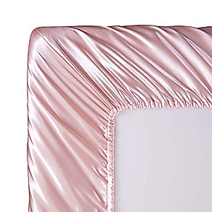 SiinvdaBZX 4Pcs Satin Sheet Set Full Size Ultra Silky Soft Blush Pink Satin Full Bed Sheets with Deep Pocket, 1 Fitted Sheet, 1 Flat Sheet, 2 Envelope Closure Pillowcases