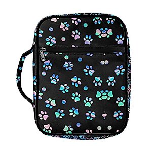 Salabomia Bible Book Cover, Dog Paw Print Zippered Bible Carrying Case for Women Girls, Bible Book Carrying Bags with Handle Pocket, Sturdy Bible Bags for Kids, Green and Black