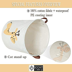 BOOHIT Storage Baskets,Canvas Fabric Laundry Hamper-Collapsible Storage Bin with Handles,Toy Organizer Bin for Kid's Room,Office,Nursery Hamper, Home Decor (giraffe)