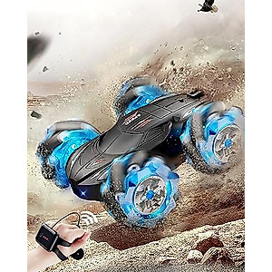 Jovow RC Stunt Car, 2.4GHz 4WD Gesture Sensing Remote Control Car with Cool Light and Music, Double-Sided 360° Flips RC Cars for Boys Age 6-12 4-7 8-12 Birthday Gifts Toy Cars(Blue)