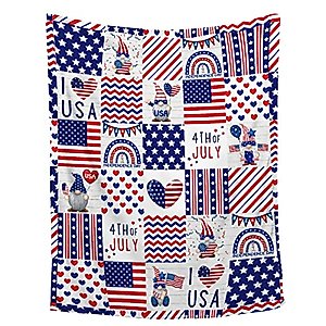Gnome Blanket,4th July Independence Day Throw Blanket,American Flag Ultra Soft Flannel Blanket for Decor - Warm,Cozy,Breathable,Lightweight Blanket for Bed Couch Car,30"x40"-Toddlers/Pets Size