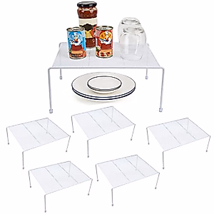 Set of 6 Mesh Kitchen Shelves Cabinet Storage Shelf Rack (13.1 x 10.2 Inch) ，Kitchen Bathroom Pantry Cupboard Desk Home Office, Fridge, Cabinet, Bathroom Cupboard, Non-slip Plastic Feet (White)