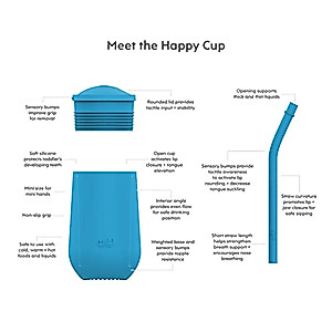 ez pz Happy Cup + Straw Training System - 100% Silicone Training Cup for Toddlers + Preschoolers - Designed by a Pediatric Feeding Specialist - 24 Months+ (Blue)