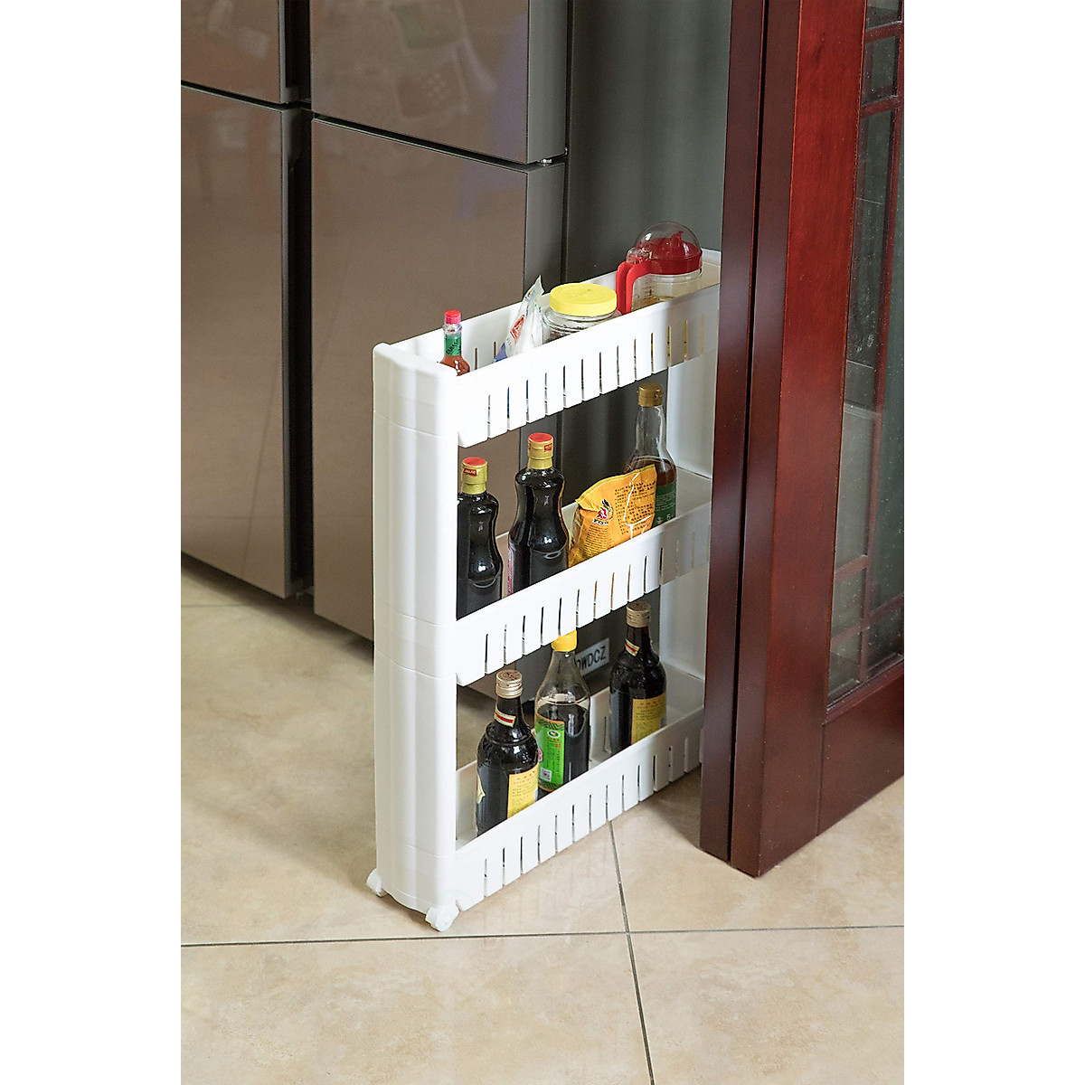 Basicwise Plastic Storage Cabinet Organizer 3 Shelf Cart, White