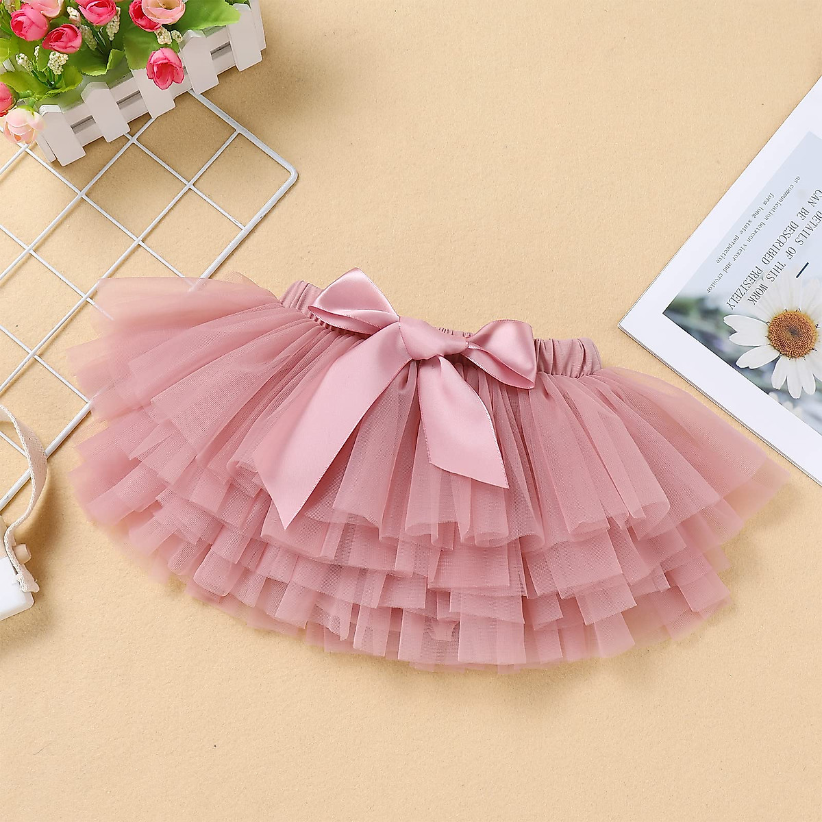 Baby Boho Rainbow 1st Birthday Outfit Toddler Girl Cake Smash Romper Tutu Skirt with Diaper Covers Flower Headband Photo Shoot Hippie Bohemian Themed First Birthday Party Supply One 1 Year Dusty Pink