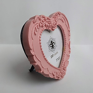 ZXT-parts 3x3 Picture Frame Heart Pink Red Frame. Resin Handmade Photo Frame. Glass Panel. Black Suede Cover.European Style Suitable for Wall or Desktop.