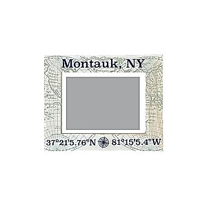 R and R Imports Montauk New York Souvenir Wooden Photo Frame Compass Coordinates Design Matted to 4 x 6