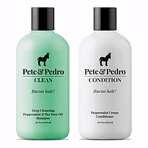 Pete & Pedro CLEAN & CONDITION SET, Tea Tree Oil Shampoo & Peppermint Cream Conditioner Haircare Kit | Deep Cleansing & Conditioning, Dandruff Repair For Men & Women | Seen on Shark Tank, 8.5 oz Each