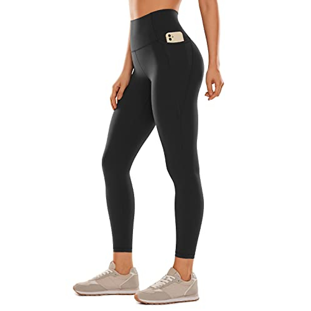 CRZ YOGA Womens Butterluxe Workout Leggings 25 Inches - High Waisted Gym Yoga Pants with Pockets Buttery Soft Black Medium