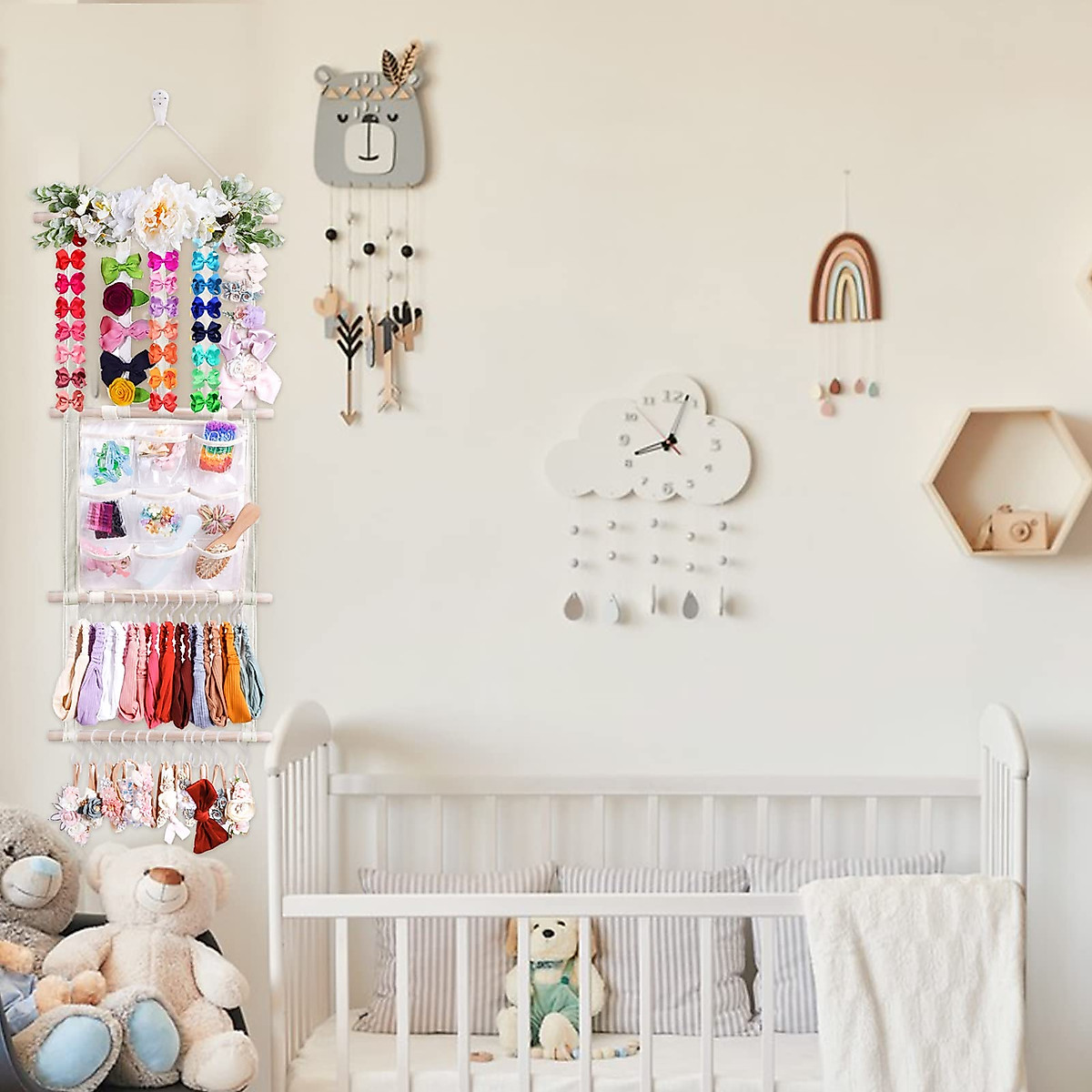 OOSAKU Headbands Holder for Girls Baby Hair Accessories Organizer Storage Wall Hanging Decor for Toddler Girls Room Wall Door Closet Hair Bows Organizer (fdzlq-5)