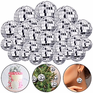 48 PCS Mirror Ball Cake Decorations - Reflective Ornaments for 70s Disco Themed Parties, Christmas Trees & Dance Music