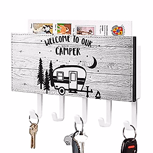 ArogGeld Welcome to Our Camper Self Adhesive Key Holder,Key Hooks Organizer for Wall with Mail Holder,Rustic Key Hangers Home Decorative for Farmhouse Entryroom Mudroom Hallway Kitchen Office Garage