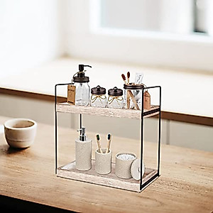 Bathroom Counter Organizer, Vanity Organizers and Storage Tray, Bathroom Countertop Shelf, Bathroom Under Sink Organizer, Rustic Bathroom Kitchen Coffee Station Decor (2 Tier)