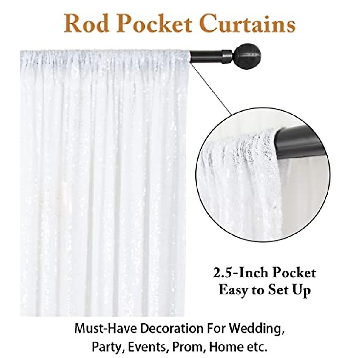 Sequin Curtains 2 Panels White 2FTx8FT Sequin Photo Backdrop White Sequin Backdrop Curtain Pack of 2-1011E