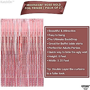 KatchOn, Rose Gold Sweet 16 Backdrop with Iridescent Rose Gold Fringe Curtain - 72 x 44 Inch, Pack of 3 | Rose Gold Streamers, Sweet 16 Birthday Backdrop for 16 Birthday Decor | Rose Gold Party Decor
