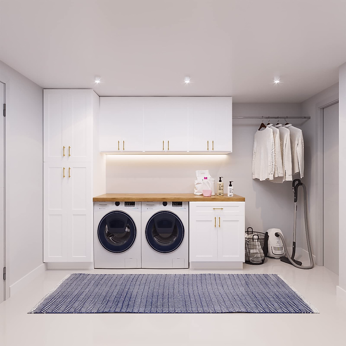 ROOMTEC 90" Kitchen Pantry Storage Cabinet - Modern Tall Storage Cabinet, 4 Doors & 5 Adjustable Shelves, Freestanding Utility Cupboard for Kitchen, Living Room, Dining Room