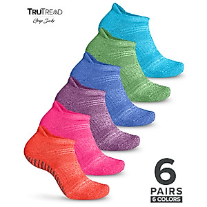 TruTread Pilates Socks with Grips for Women and Men - 6 Pairs Yoga Socks for Women | Yoga Socks for Men | Pure Barre Socks