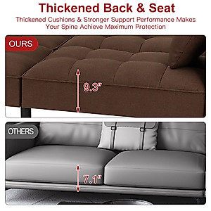 HOMHUM Convertible Sleeper Sofa Bed Modern Linen Fabric Couch Bed Futon Sofa Bed with 2 Pillows for Living Room, Apartment, Guest Room, Elegant Brown