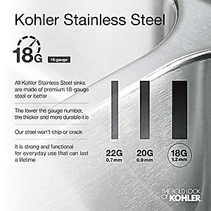 Kohler 75791-1-NA K-75791-1-NA Verse 33" x 22" x 9" top-/Under-Mount Large/Medium Double-Bowl Kitchen Sink with Single Faucet Hole