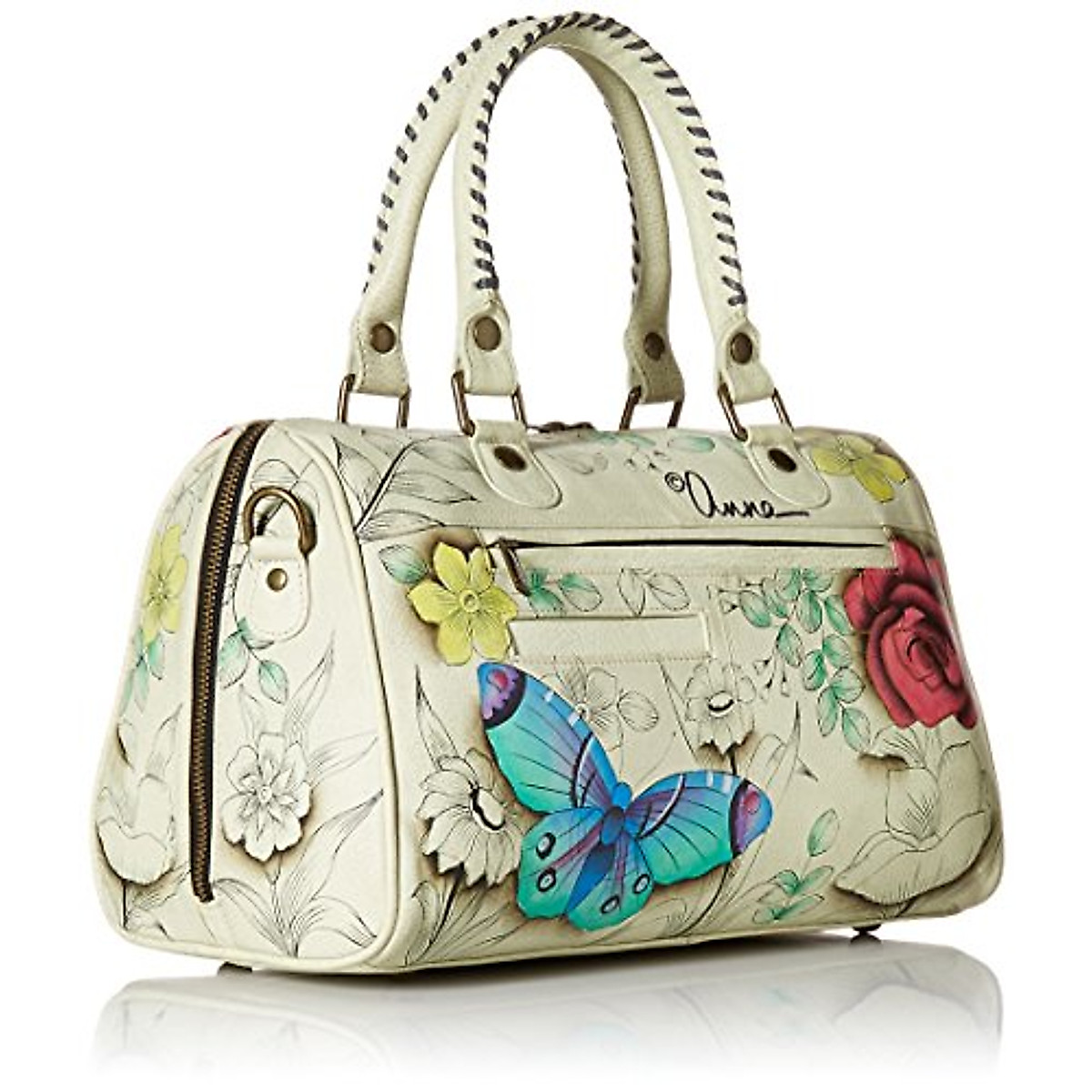 Anna by Anuschka Women's Genuine Leather All Round Zip Satchel | Hand Painted Original Artwork | Medium Zip-Top Organizer | Floral Paradise