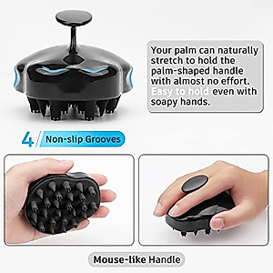 FREATECH Updated Hair Scalp Massager Shampoo Brush with 2 Types of Silicone Bristles, Finely Clean and Scrub Gently, Care for Sensitive & Delicate Scalp, Exfoliate and Stimulate Hair Growth, Black