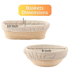 H3EXPERTS 12 Pieces Banneton Bread Proofing Basket Set of 2-10" Round & 9.6" Oval Baskets - Sourdough Bread Baking Supplies - Bread Making Tools and Supplies - Sourdough Starter Kit - Bread Proofer
