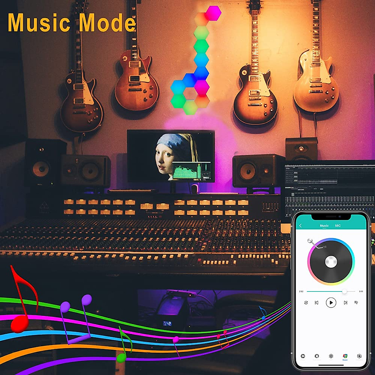 WOINO LED Hexagon Wall Lights,7 Pack KIT,APP One Second Connection,Smart Hexagon Lights,Party Light,Music&Voice Rhythm,Xmas Home Decor,DIY RGB Night Light,Birthday Gift,Countertop Light