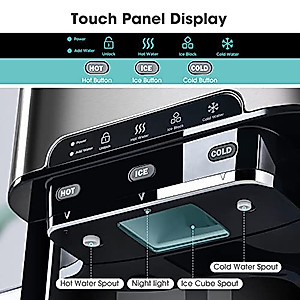 LEO11EE 3 in 1 Water Dispenser with Ice Maker Countertop, Portable Water Cooler, Quick 6 Mins Ice-Making, Hot & Cold Water and Ice, Top Loading or Bottleless, Stainless Steel