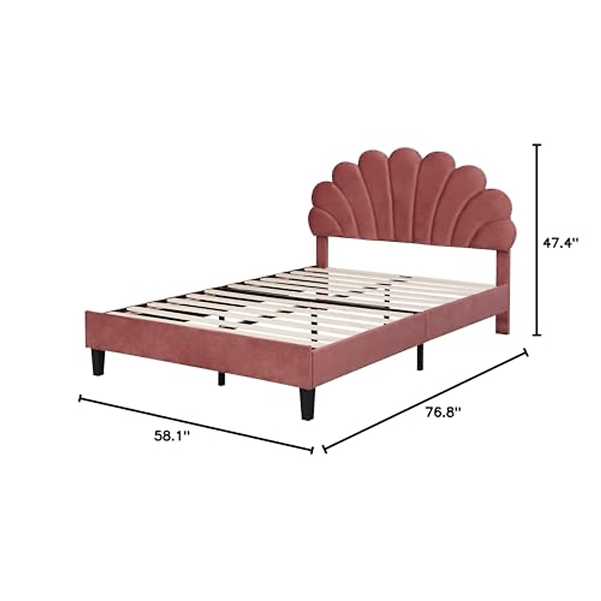 Harper & Bright Designs Full Size Upholstered Platform Bed with Flower Pattern Velvet Headboard, Bean Paste Red