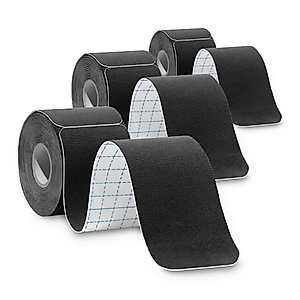 3-PACK Kinesiology Tape Pro Athletic Sports. Knee, Ankle, Muscle, Kinetic Sport Dynamic, Physical Therapy. Strong-Rock Breathable h2o Resist Cotton.Roll,pre-Cut 10 in Strip - Black
